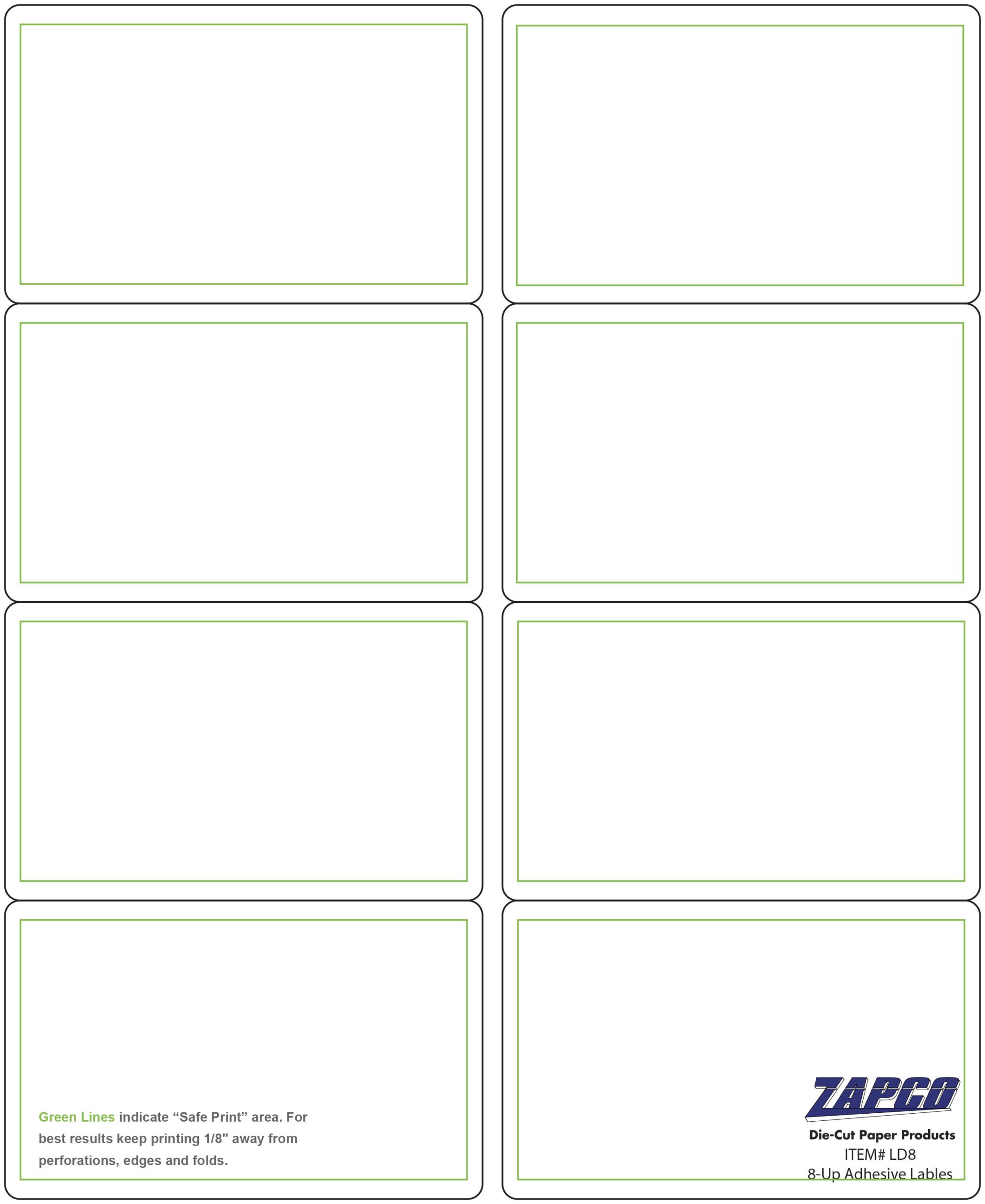 Item LD 8: 8-up Adhesive Labels 8 1/2" x 11" (100 Sheets) | Zapco Paper